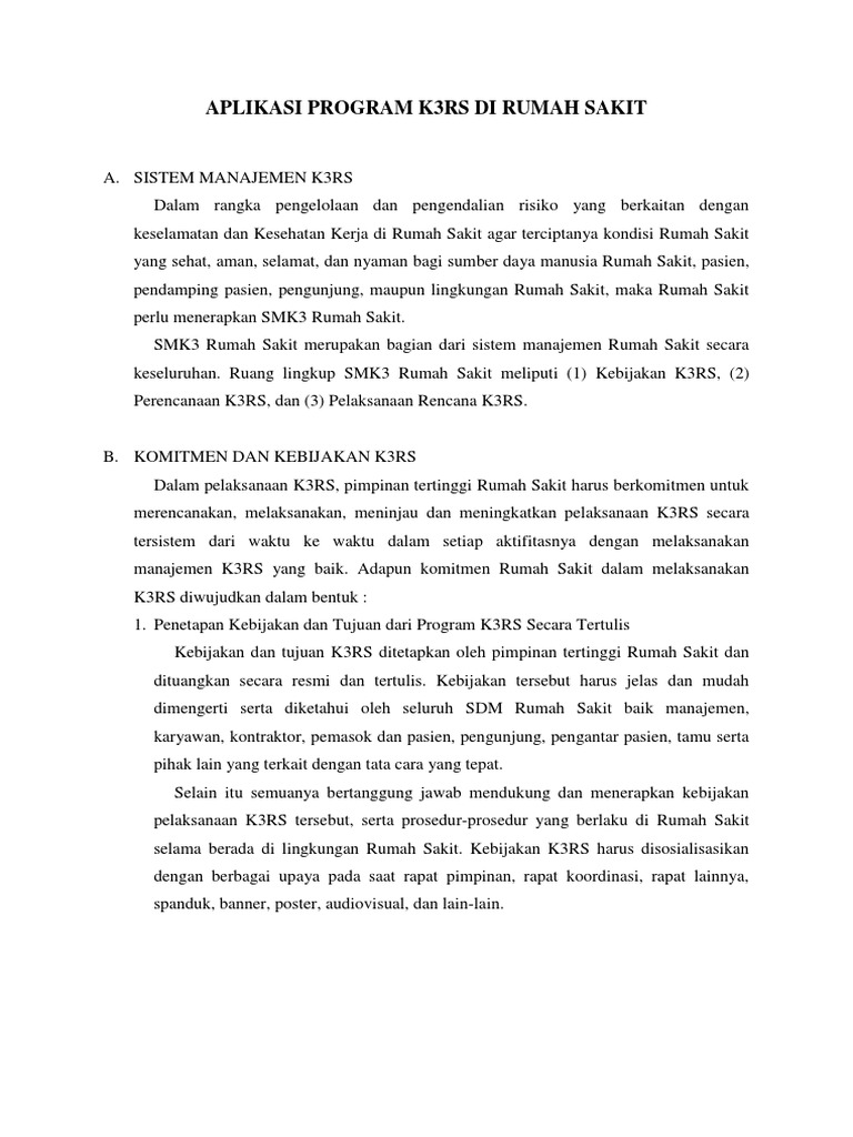 Aplikasi Program k3rs Di Rumah Sakit | PDF