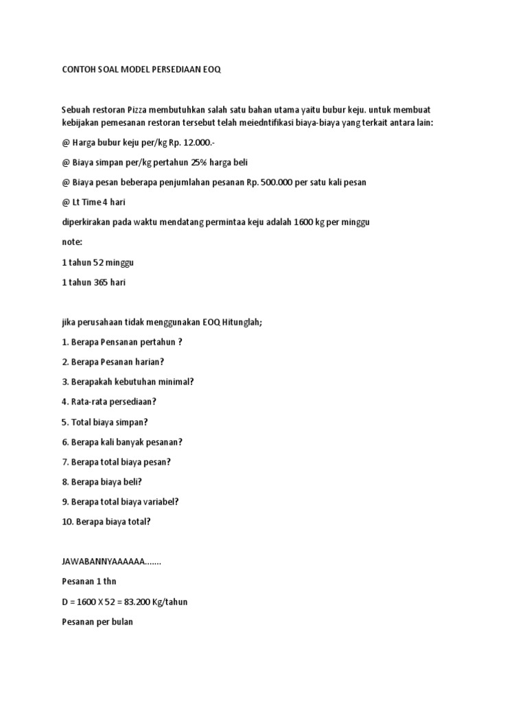 Contoh Soal Model Persediaan Eoq | PDF