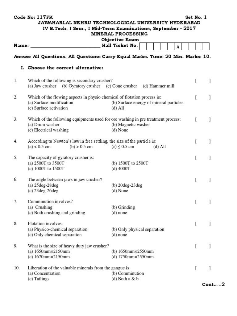 Mineral Processing Exam Questions | PDF | Mill (Grinding) | Procedural ...