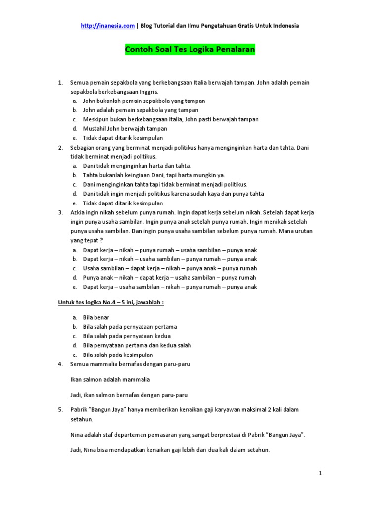 Contoh Soal Tes Logika Penalaran | PDF