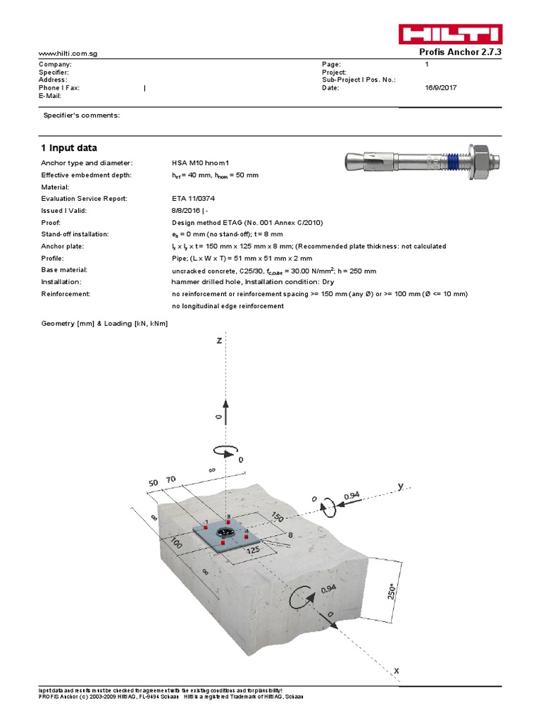 HILTI HSA Anchor Design | PDF | Strength Of Materials | Drill