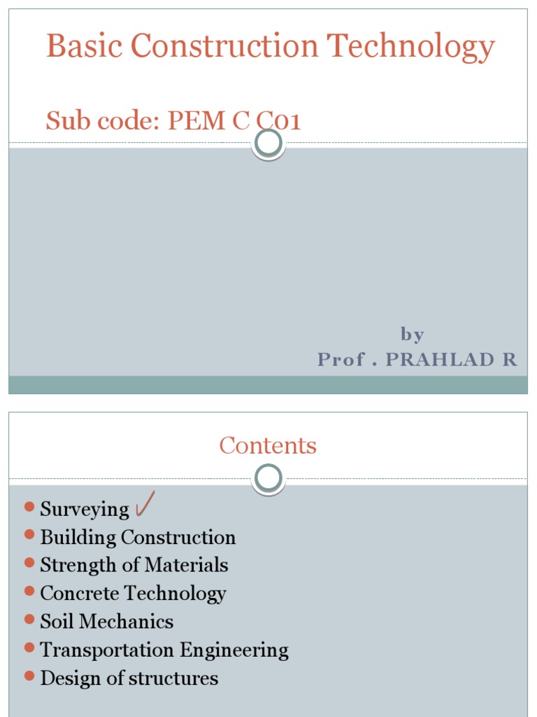 Basic Construction Technology: Sub Code: PEM C C01 | PDF | Surveying ...
