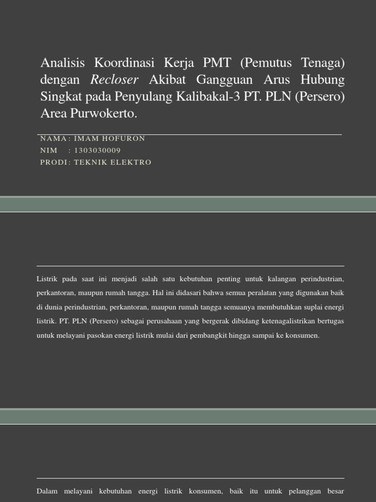 Analisis Koordinasi Kerja PMT (Pemutus Tenaga) | PDF