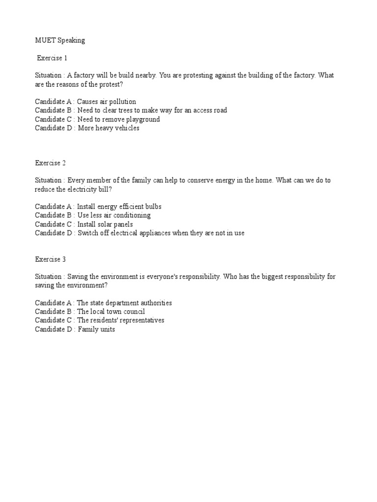 MUET Speaking Exercise | PDF | Energy Conservation | Sustainable ...
