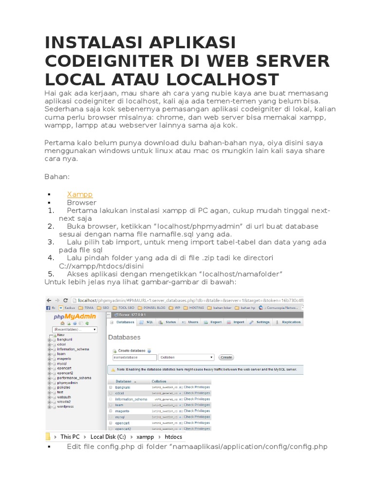 Instalasi Aplikasi Codeigniter Di Web Server Local Atau Localhost | PDF | Komputer