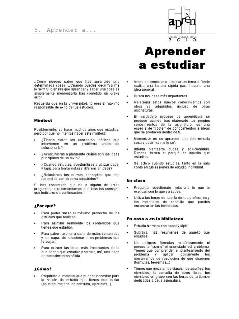 Técnicas para Aprender a Estudiar | PDF | Habilidades de estudio ...