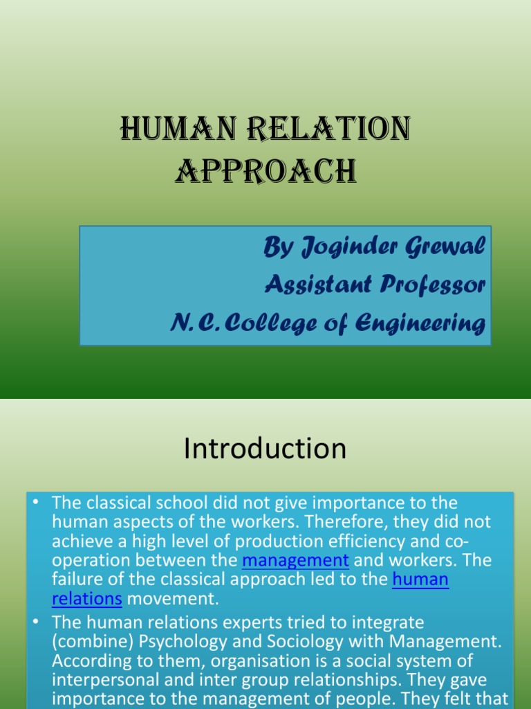 Human Relation Approach | PDF | Interpersonal Relationships | Employment