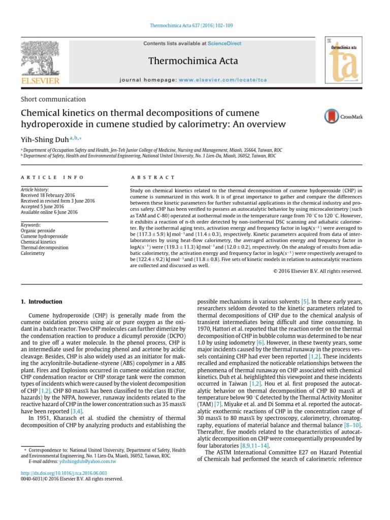 Chemical Kinetics On Thermal Decompositions of Cumene | PDF | Differential Scanning Calorimetry ...
