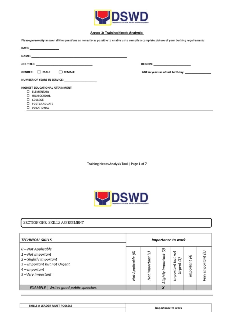 Annex 3 - Training Needs Analysis Tool | PDF | Leadership | Goal Annex 3 - Training Needs Analysis Tool | PDF | Leadership | Goal