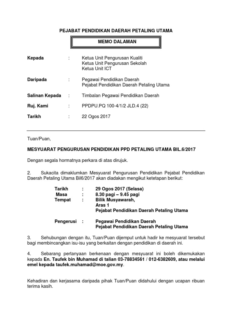 Contoh Memo Dalaman | PDF