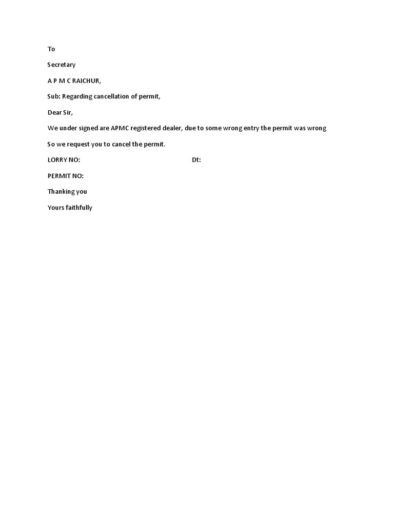Permit Cancel Letter | PDF