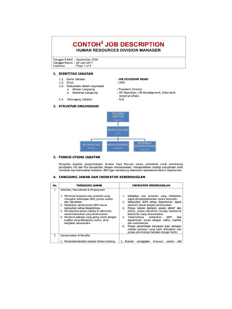 Contoh Template Job Desk Perusahaan - HRD PDF | PDF