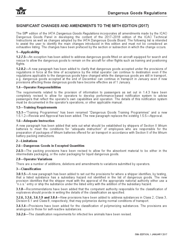 DGR 58 Significant Changes | PDF | Dangerous Goods | Materials
