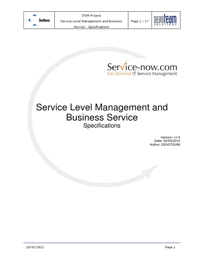 SOITEC ITSM Specifications Service Level Management v1.0 | PDF | Itil ...