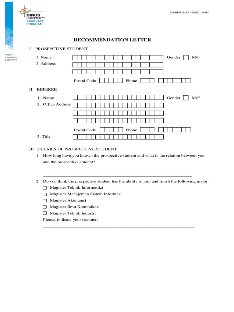 Surat Rekomendasi BINUS GRADUATE PROGRAM Admission Online (2 Sheet ...