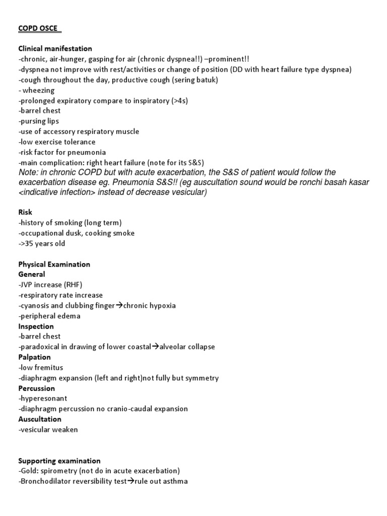 Copd Osce Clinical Manifestation | PDF