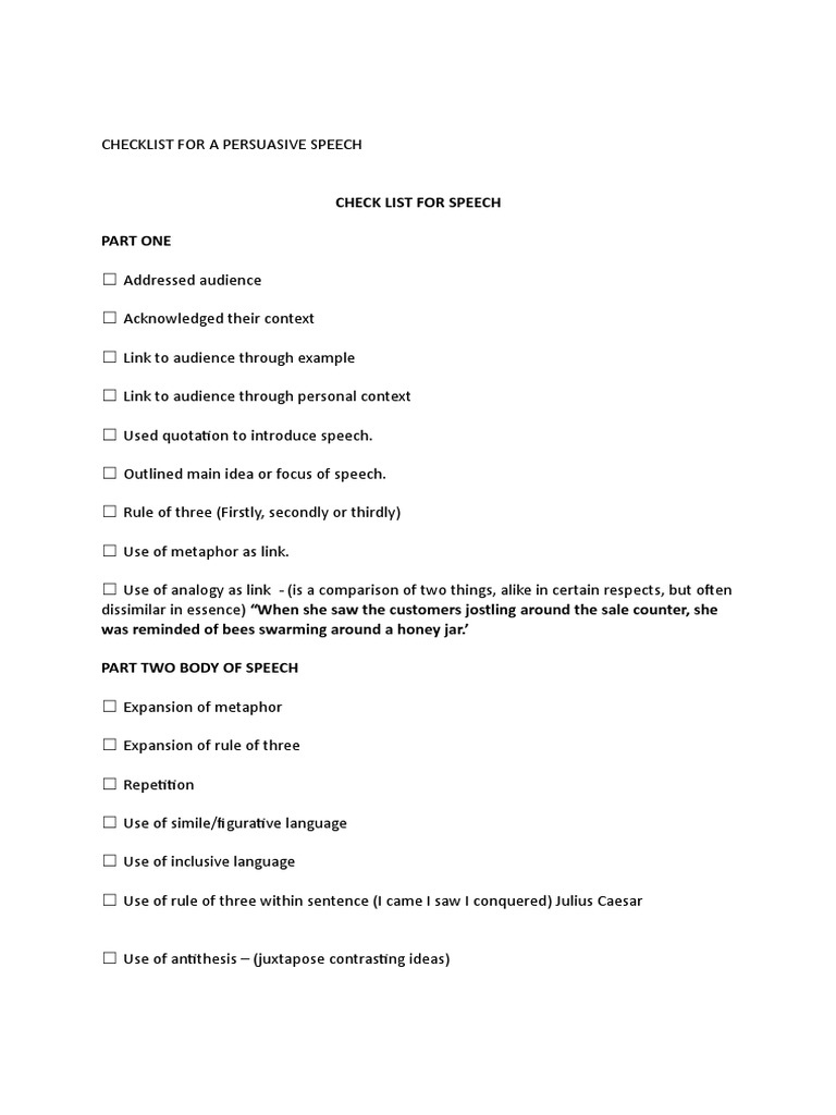 12 Checklist For A Persuasive Speech | PDF