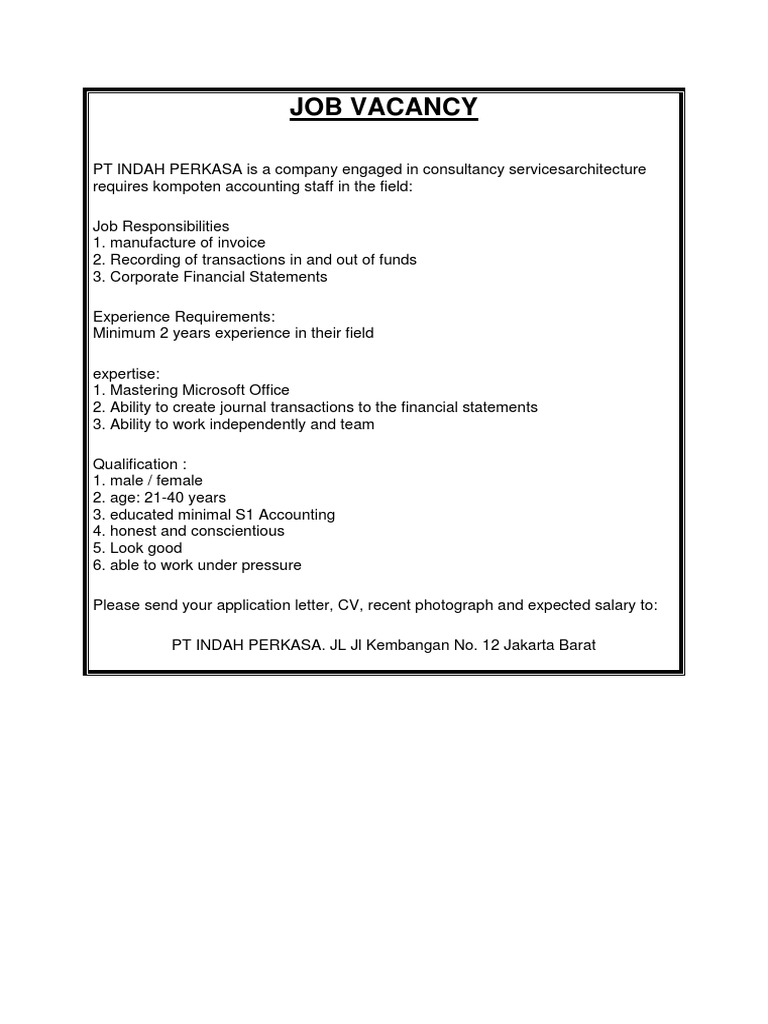 JOB VACANCY.docx | Accounting | Business
