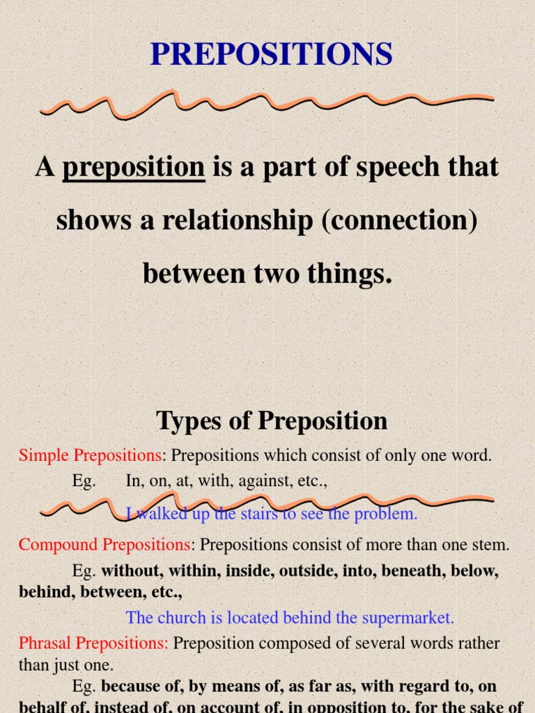 Prepositions: A Preposition Is A Part of Speech That Shows A ...