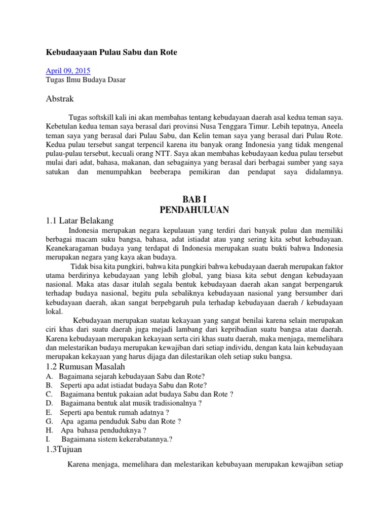 Budaya Sabu dan Rote NTT | PDF