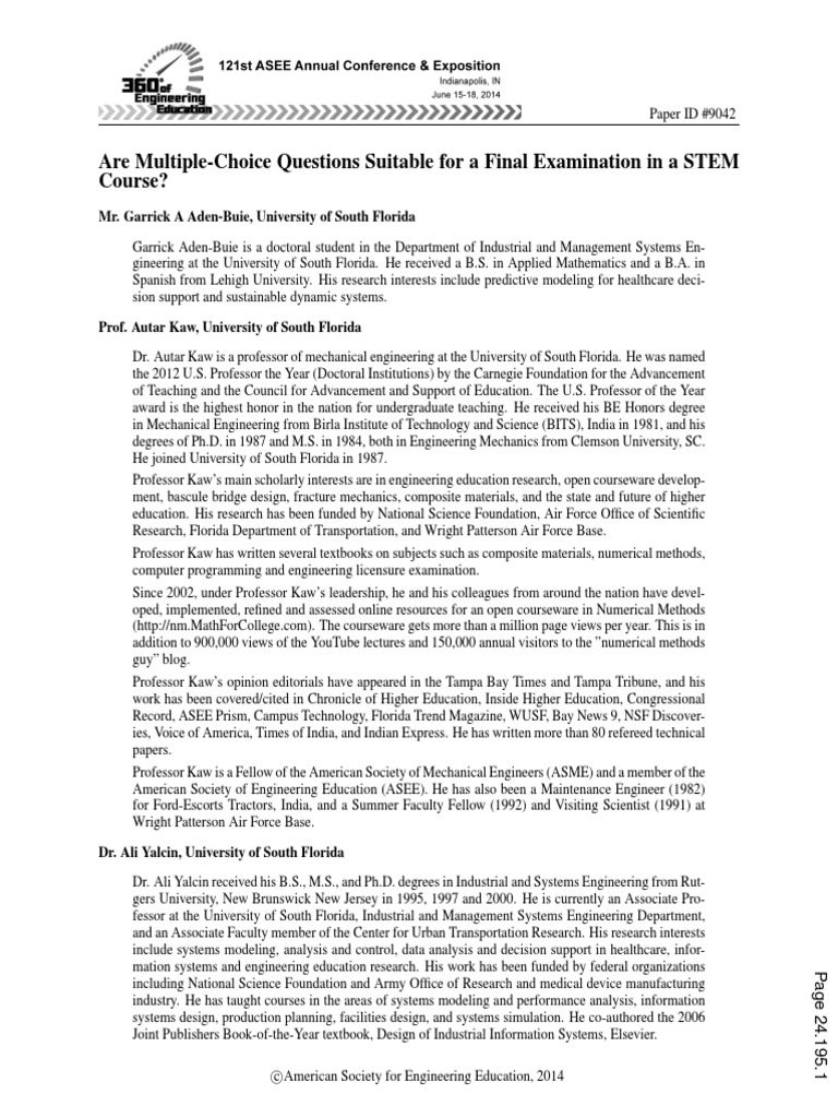 Are Multiple Choice Questions Suitable For A Final Examination in A ...