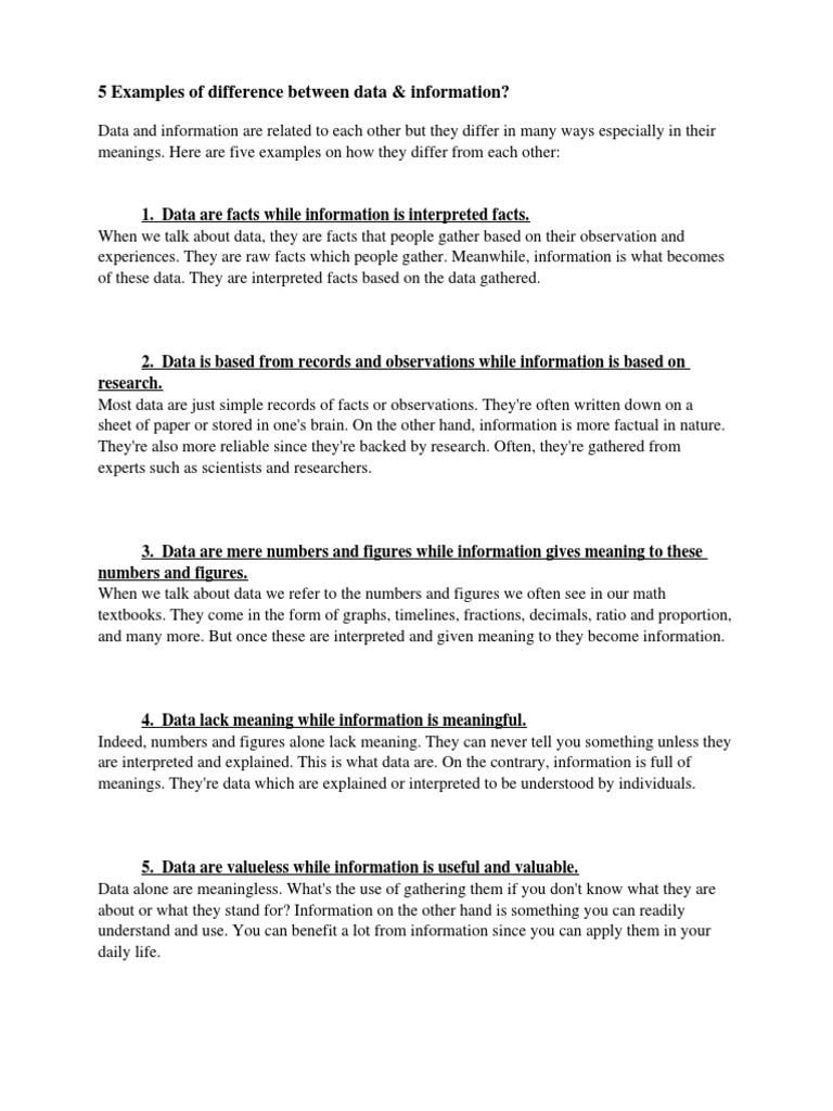 5 Examples of Difference Between Data & Information? | PDF