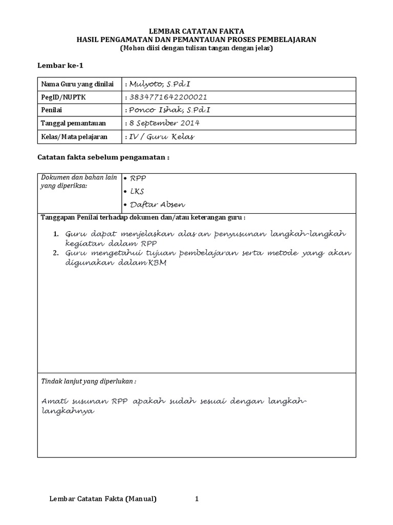 Contoh Lembar Catatan Fakta PKG - A PDF | PDF | Karier & Perkembangan