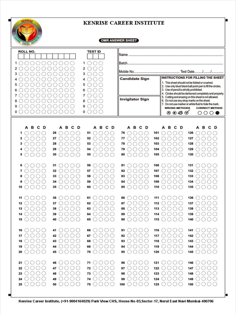 150 Questions OMR Sheet | PDF | Optical Character Recognition | Writing