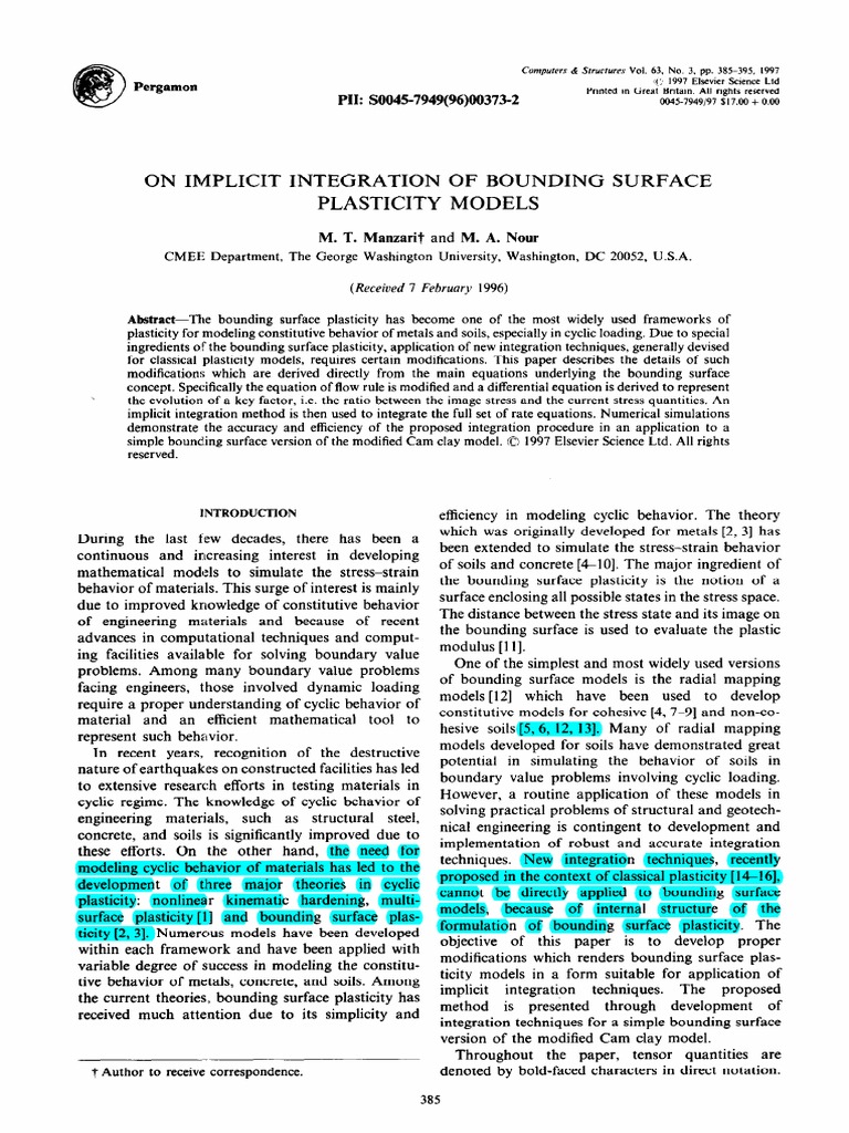Implicit Integration in Bounding Surface Plasticity | PDF | Elasticity (Physics) | Plasticity ...