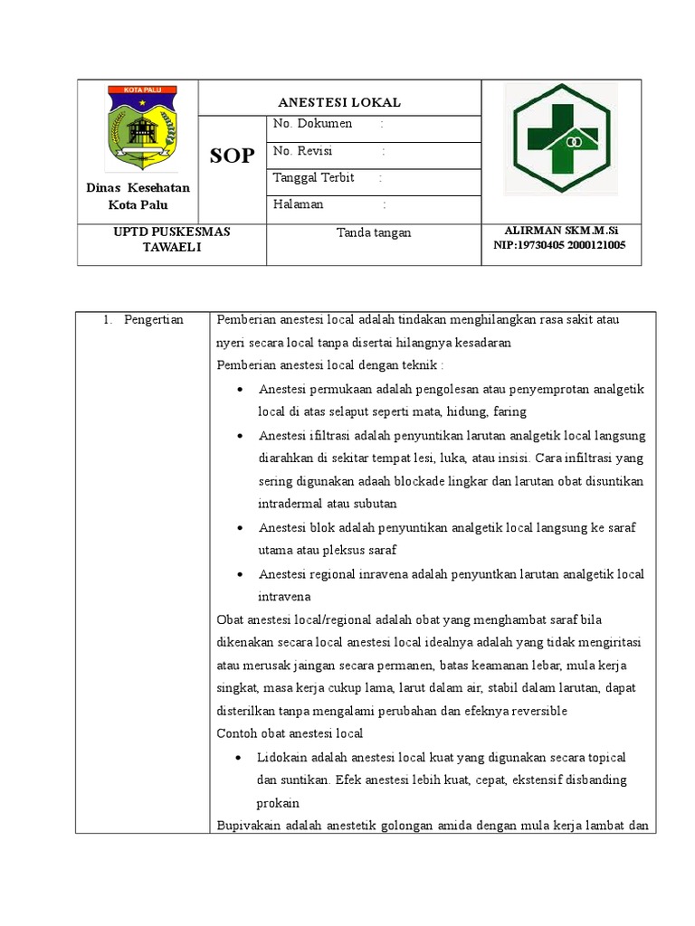 Igd - Sop Anestesi Lokal | PDF