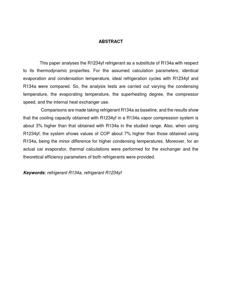 R134a vs R1234yf Refrigerant Comparison | PDF | Refrigeration | Heat ...