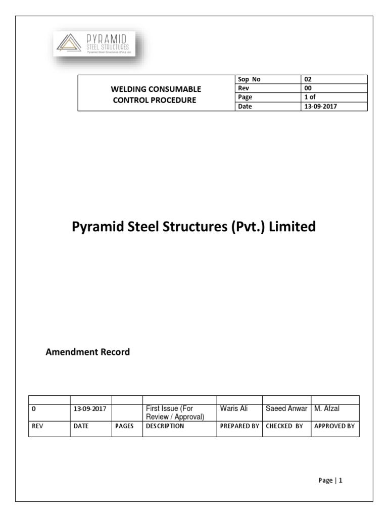 Pyramid Steel Structures (PVT.) Limited: Welding Consumable Control ...