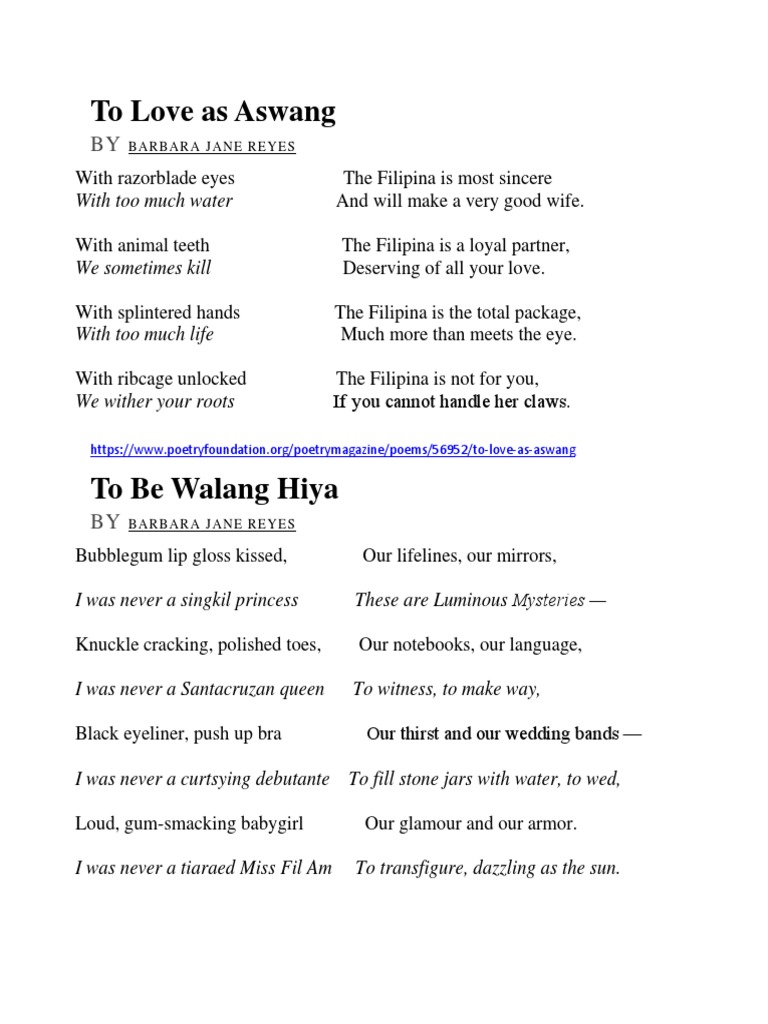 To Love As Aswang: Barbara Jane Reyes | PDF | Poetry