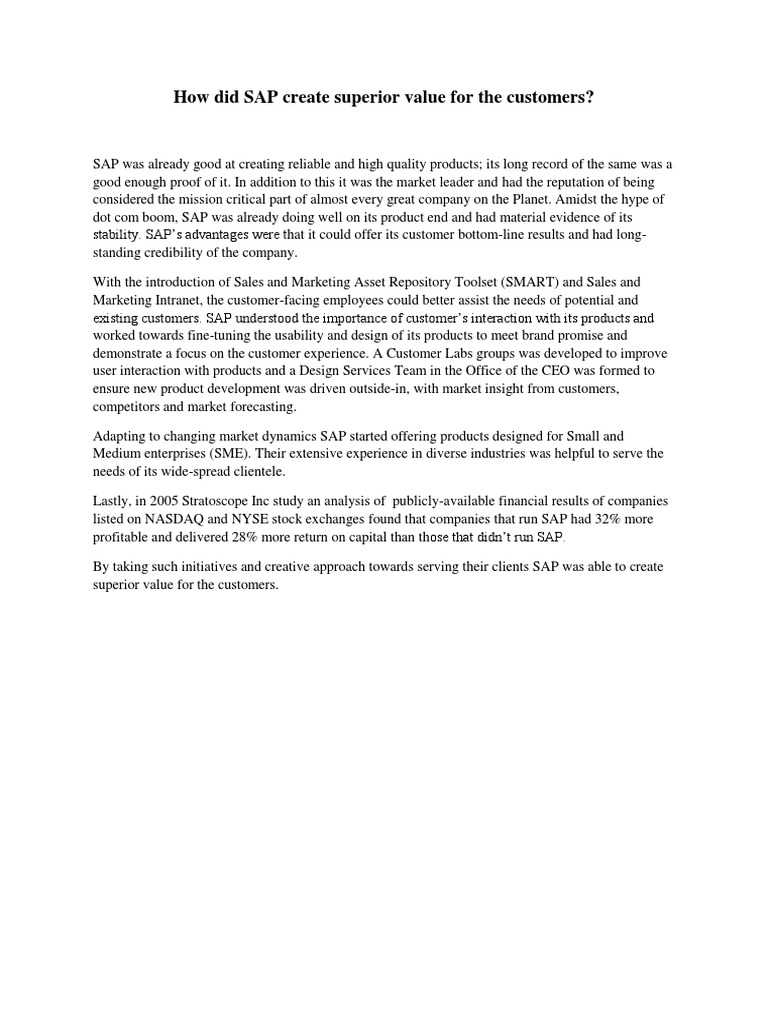 SAP's Strategies for Superior Customer Value | PDF