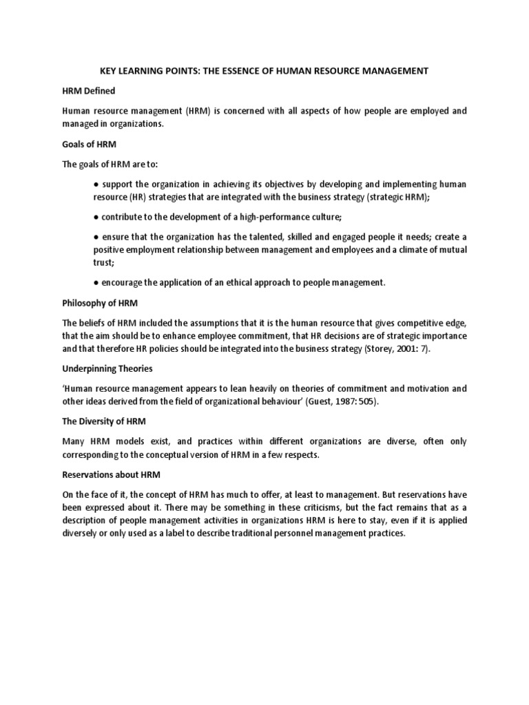 Key Learning Points | Human Resource Management | Strategic Management