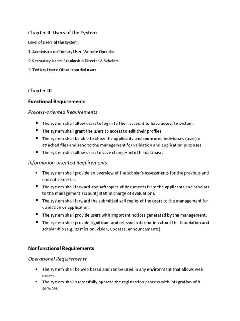 Chapter II Users of The System: Functional Requirements | PDF ...