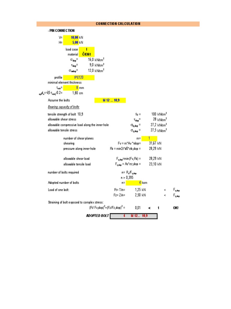 Connection Calculation: Dop Dop Wdop | PDF | Ultimate Tensile Strength ...