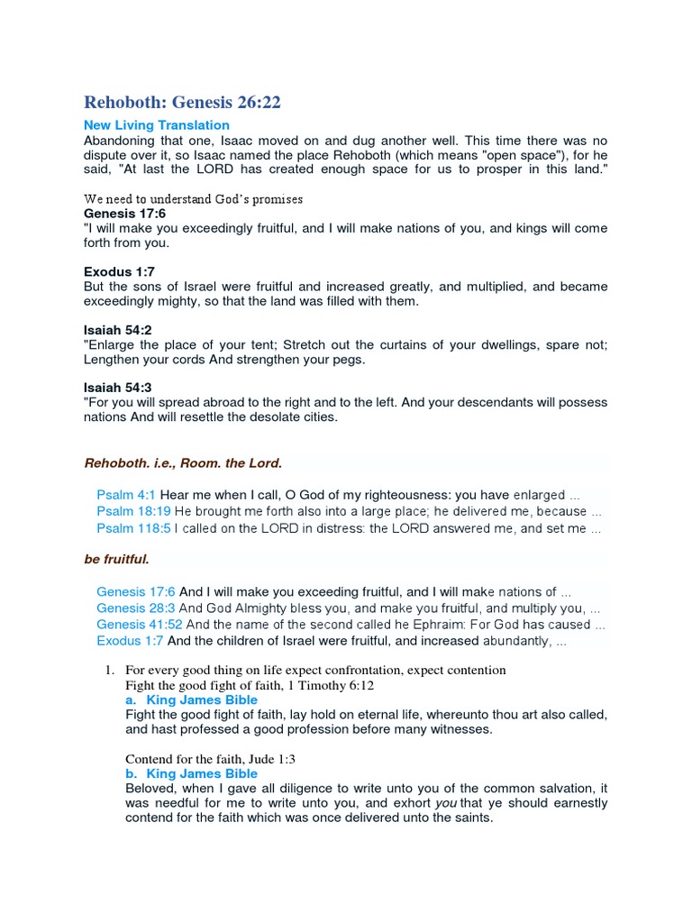 Rehoboth: Genesis 26:22: We Need To Understand God's Promises | PDF ...