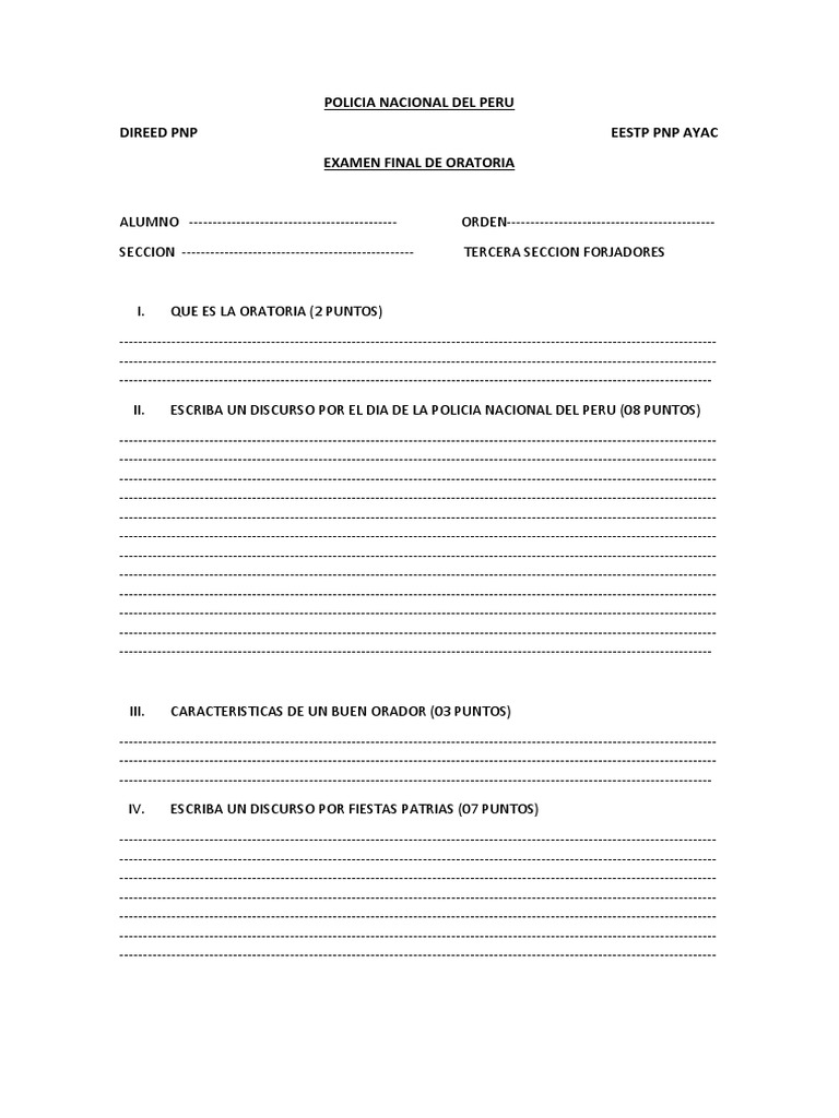 EXAMEN FINAL DE ORATORIA NNN | PDF | Perú | Agitación