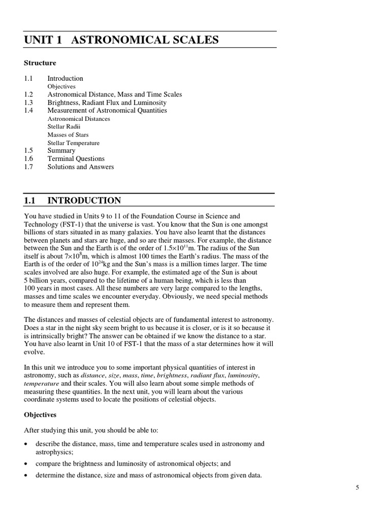 Unit 1 Astronomical Scales: Structure | PDF | Apparent Magnitude | Stars
