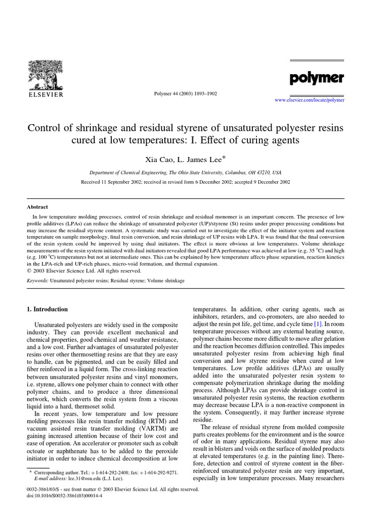 Control of Shrinkage and Residual Styrene of Unsaturated Polyester ...