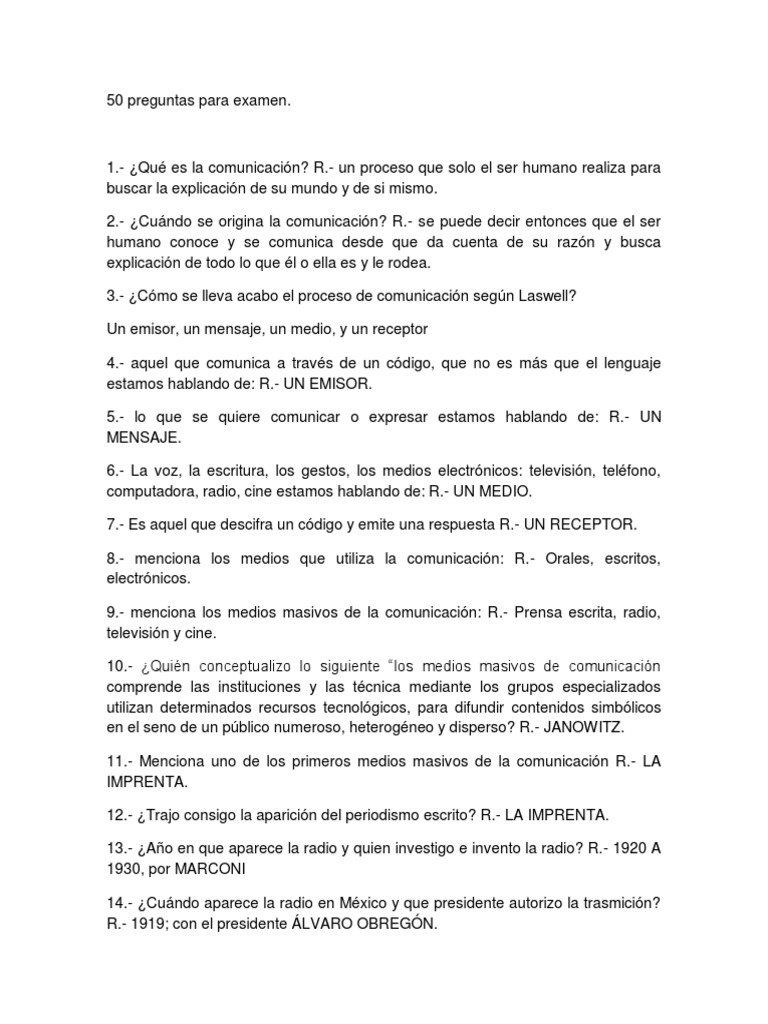 50 Preguntas para Examen | PDF | Medios de comunicación en masa | Radio