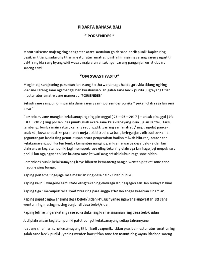 Pidarta Bahasa Bali | PDF