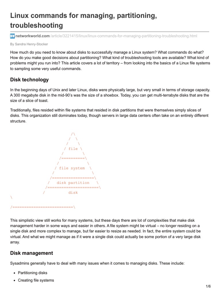 Linux Commands For Managing Partitioning Troubleshooting | PDF | File System | Computer File