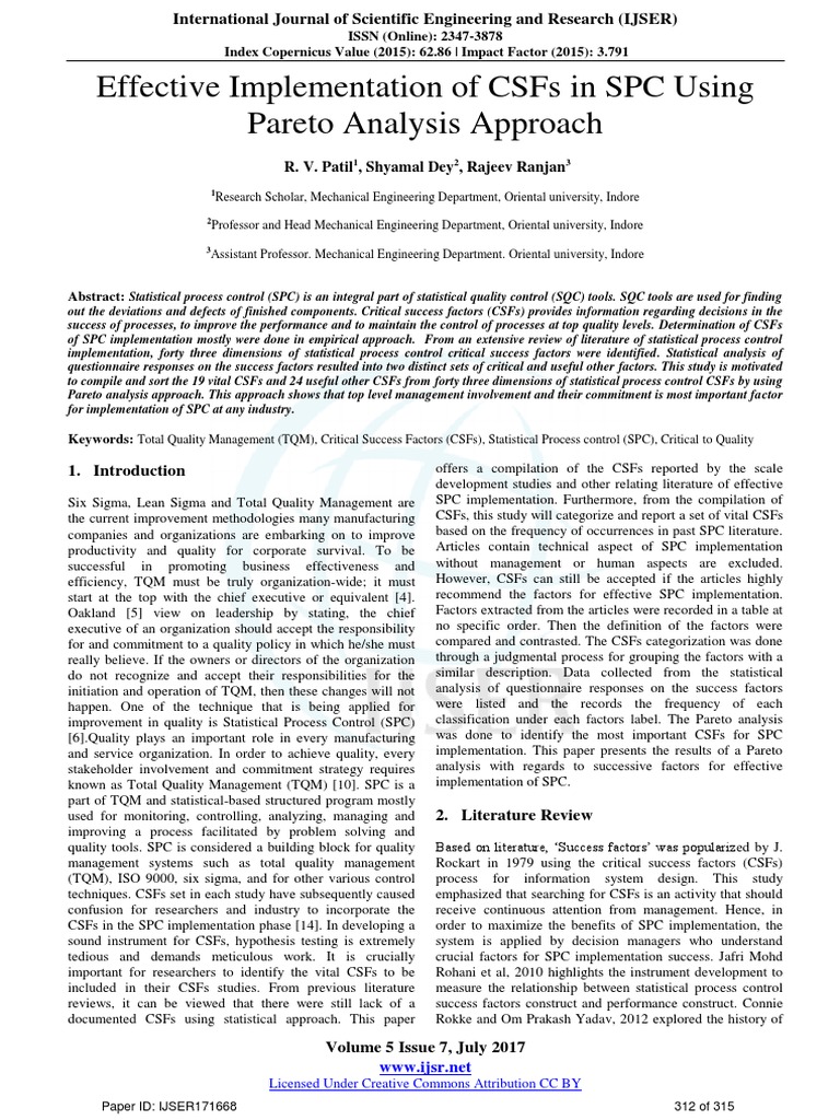 Effective Implementation of Csfs in SPC Using Pareto Analysis Approach | PDF | Scientific Method ...