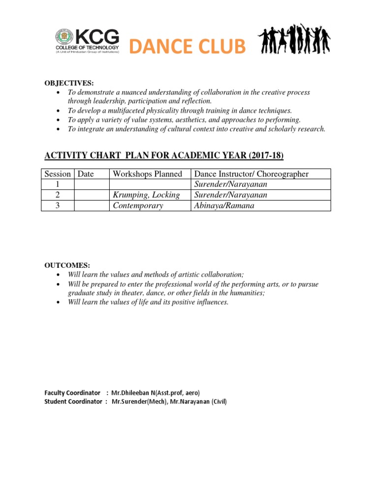 Dance Club: Activity Chart Plan For Academic Year (2017-18) | PDF