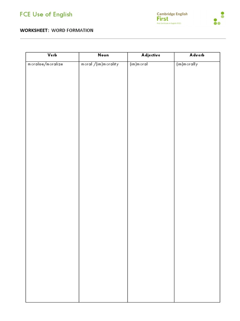 FCE English Word Formation Worksheet | PDF