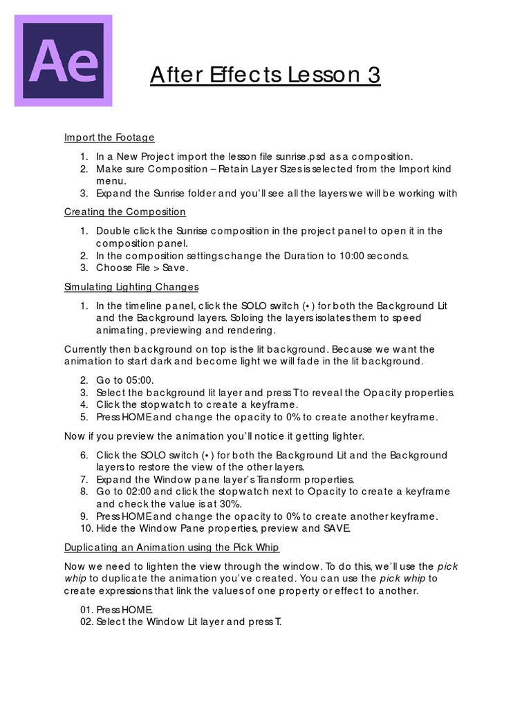 After Effects Lesson 3 | PDF | Adobe Photoshop | Optics