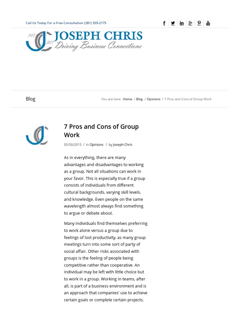 7 Pros and Cons of Group Work - Joseph Chris Partners | PDF ...
