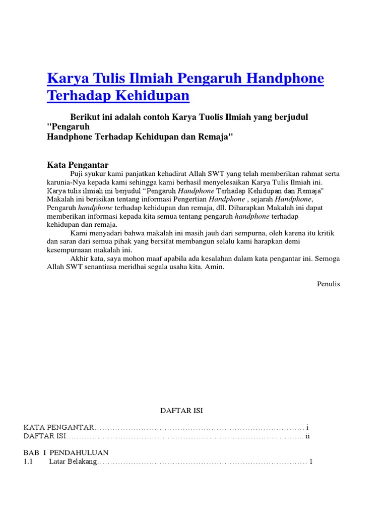 Karya Tulis Ilmiah Pengaruh Handphone Terhadap Kehidupan | PDF Karya Tulis Ilmiah Pengaruh Handphone Terhadap Kehidupan | PDF